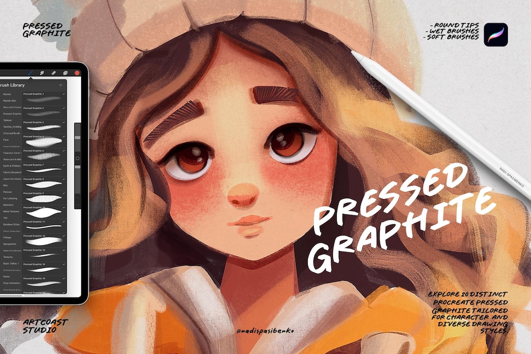 Pressed Graphite Brushes for Procreate, Character Brushes, Round Brush ...