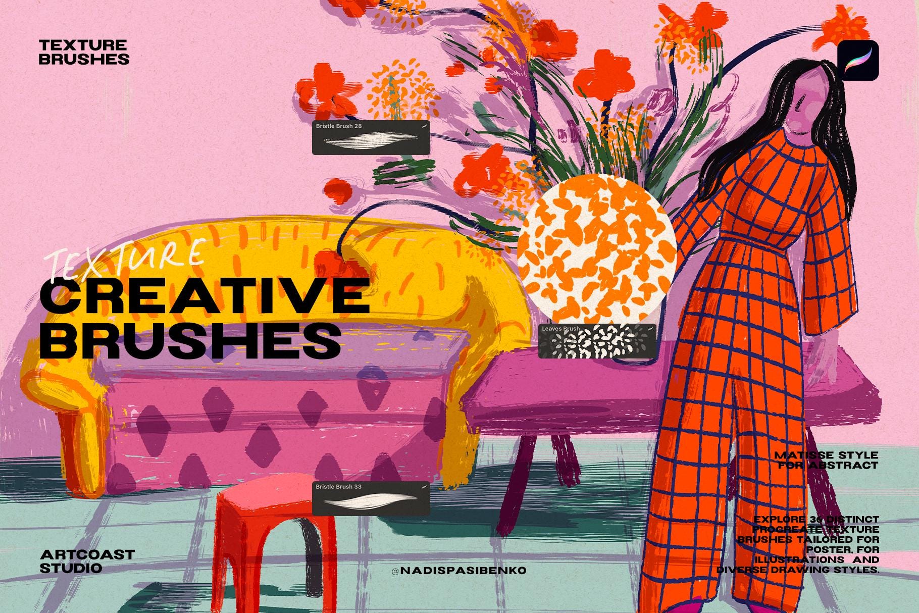 Procreate Acrylic Texture Brushes | Matisse-inspired Realistic Texture ...