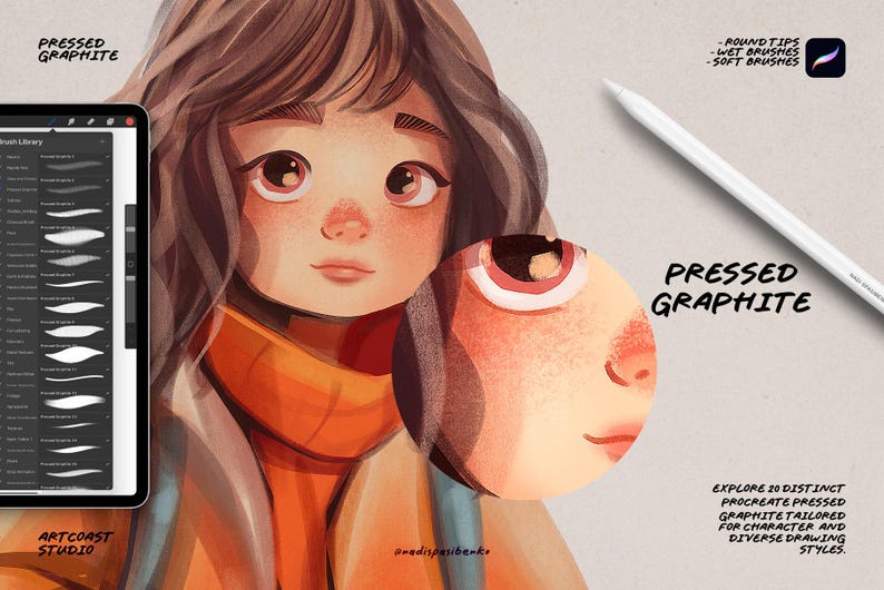 Pressed Graphite Brushes for Procreate, Character Brushes, Round Brush ...