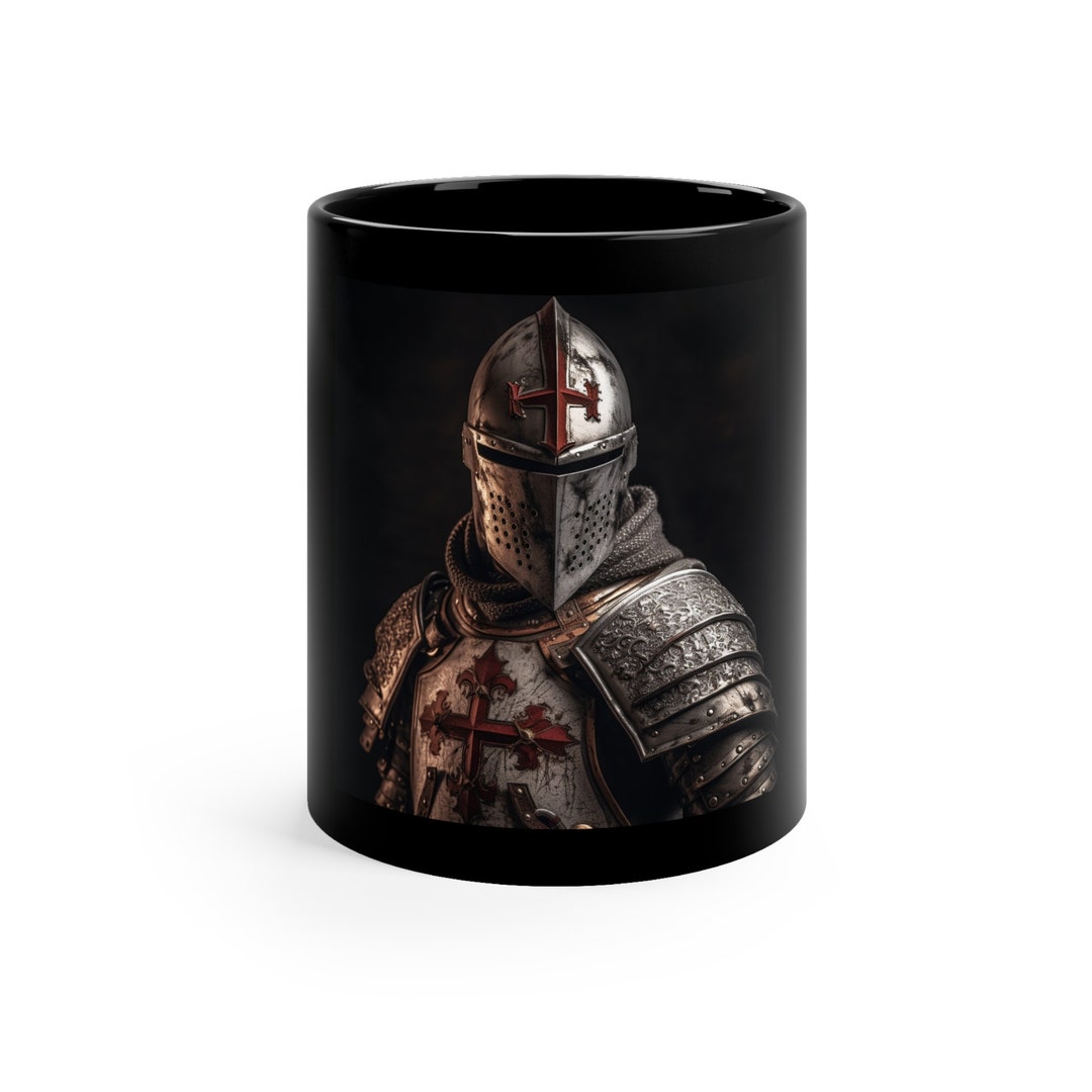 Crusader Knight on 11oz Black Mug - Etsy