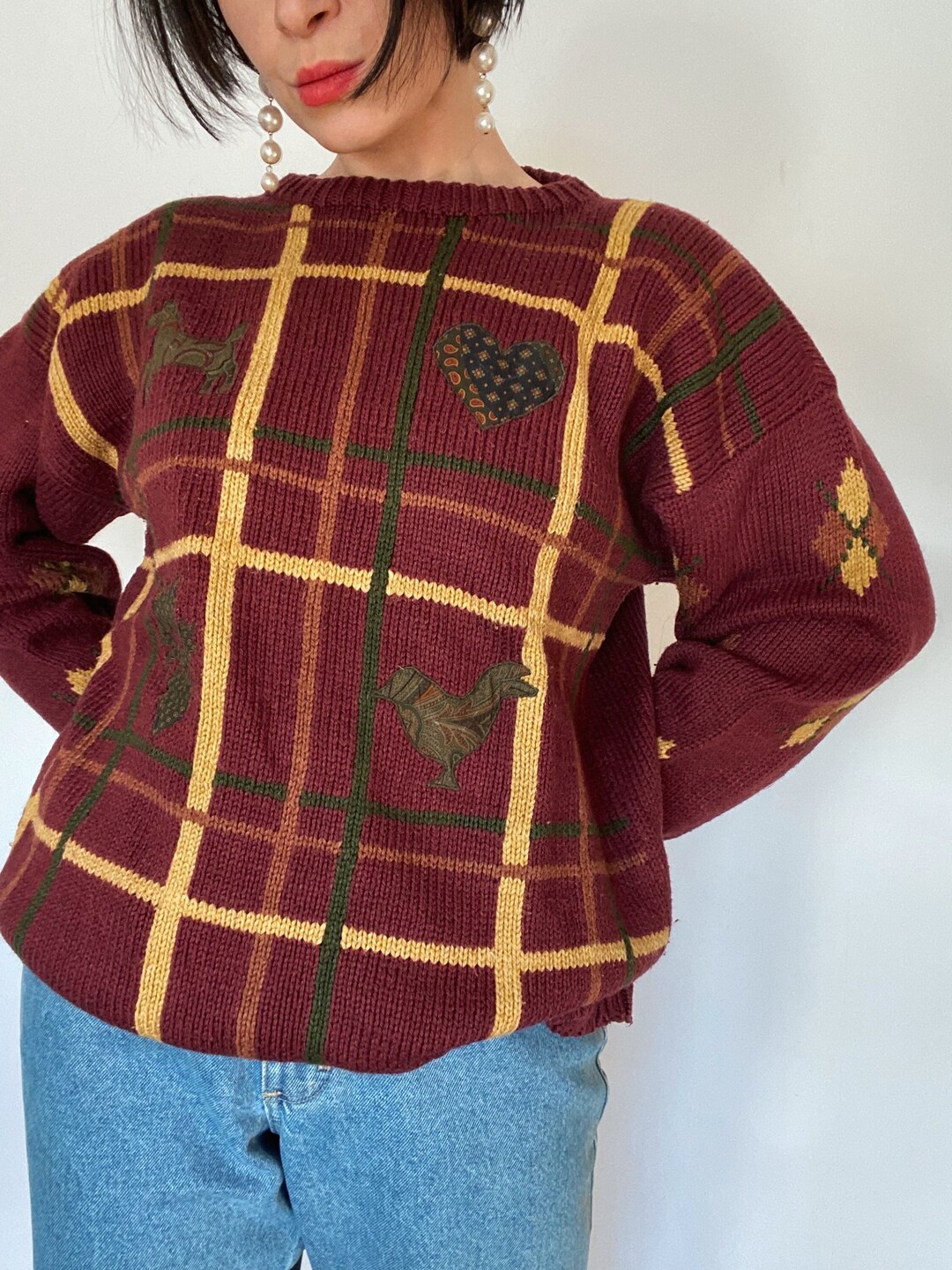 Vintage Sweater 90s 80s Wool Uniquesustainable Fashionvintage Knitted ...