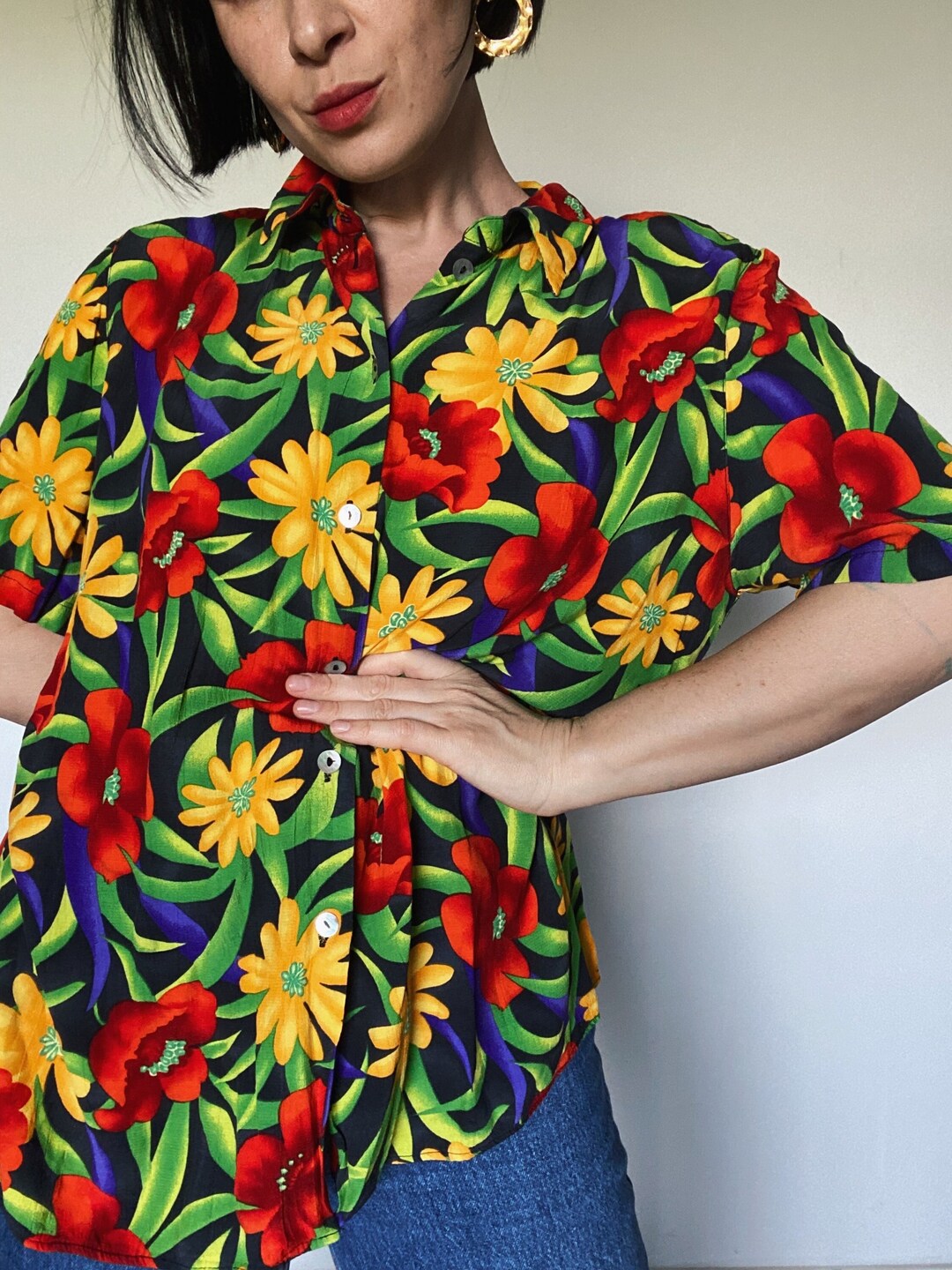 Vintage Blouse Summer Blouse Floral Pattern 90s Romantic Blouse ...