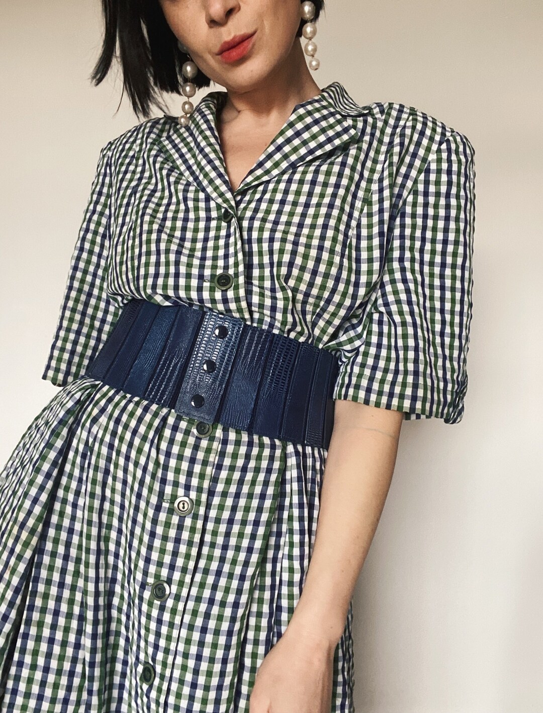 Vintage 80s Dress Checked Dress Midi Dress Check Pattern Viscose Unique ...