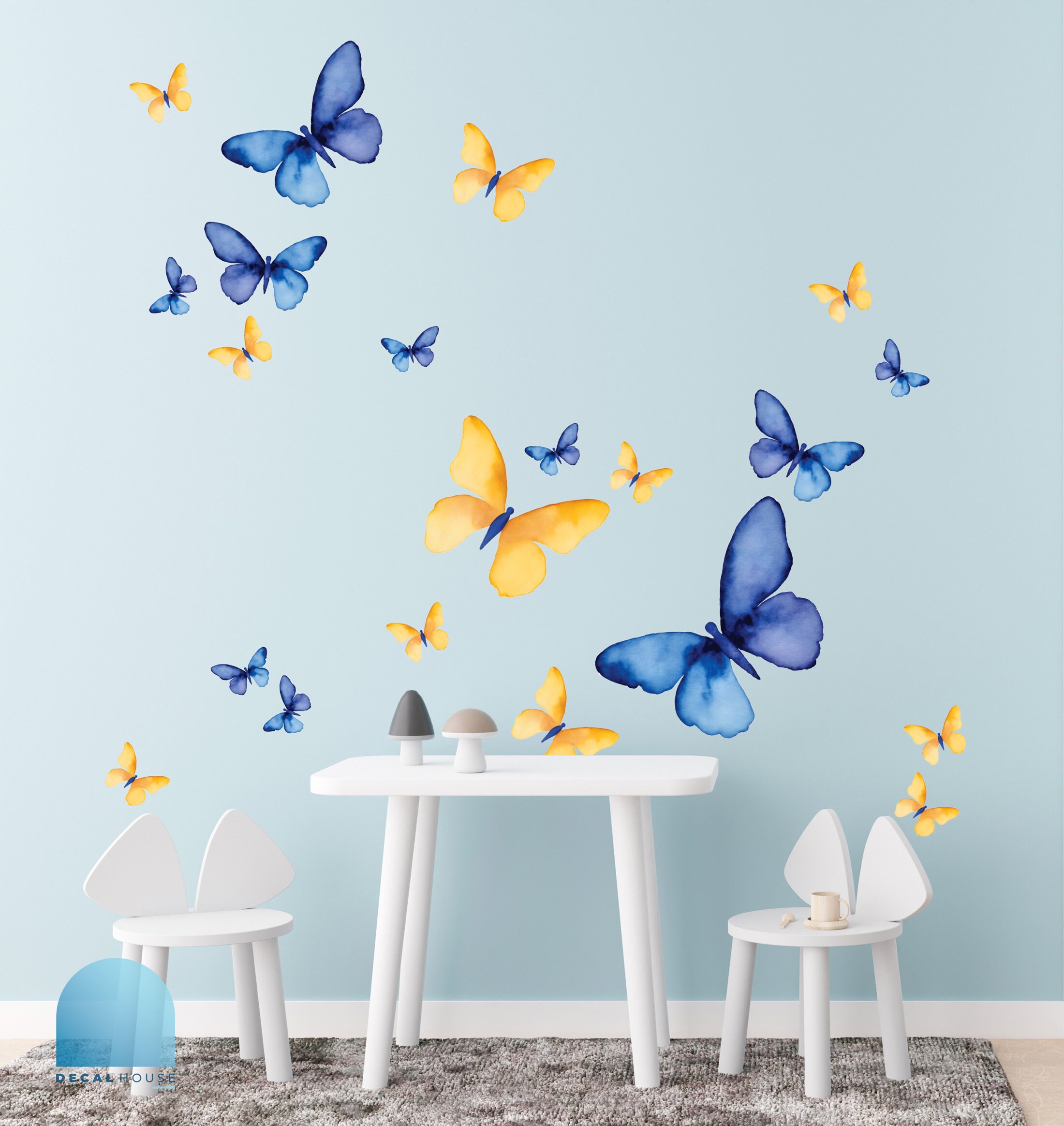 Perfect Home Butterfly Wall Decal | Blue Yellow Butterfly Mural | Kid ...