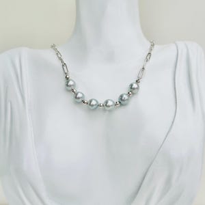 Blue Japanese Pearl Necklace/akoya Pearl Necklace in Silver/blue Pearl ...