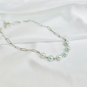 Blue Japanese Pearl Necklace/akoya Pearl Necklace in Silver/blue Pearl ...