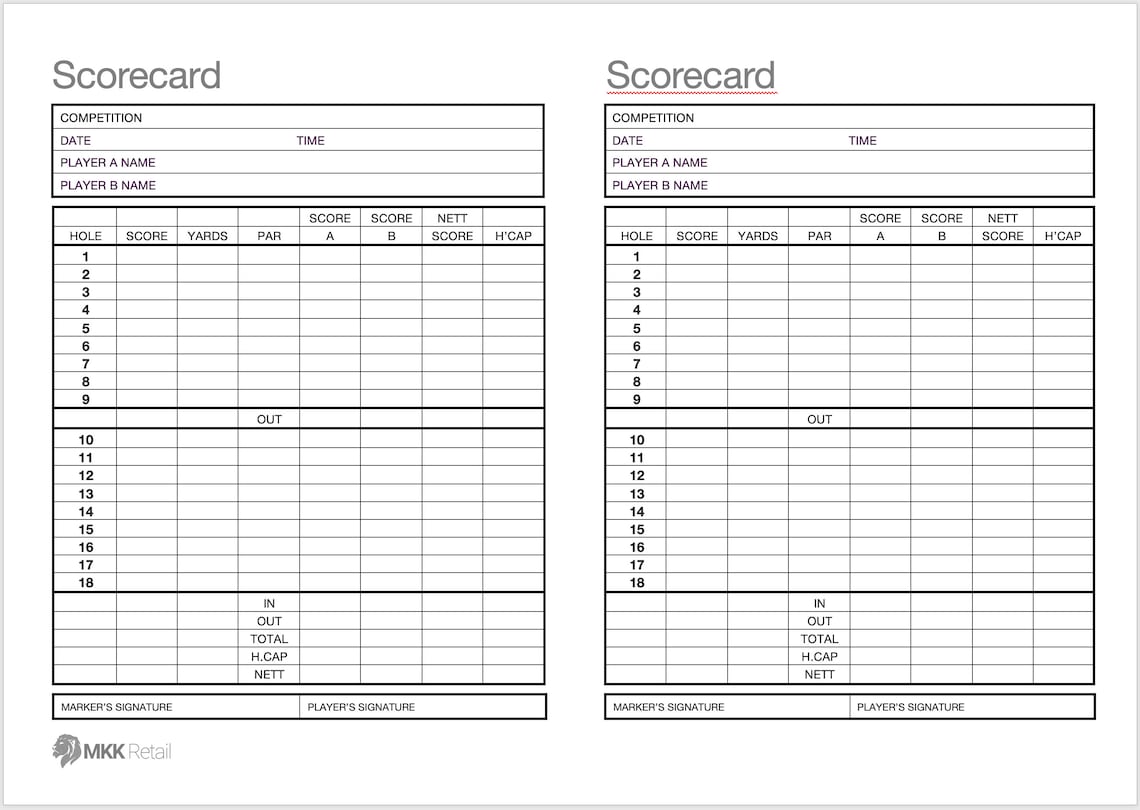 Golf Scorecards to Download and Print multiple Sizes - Etsy Canada