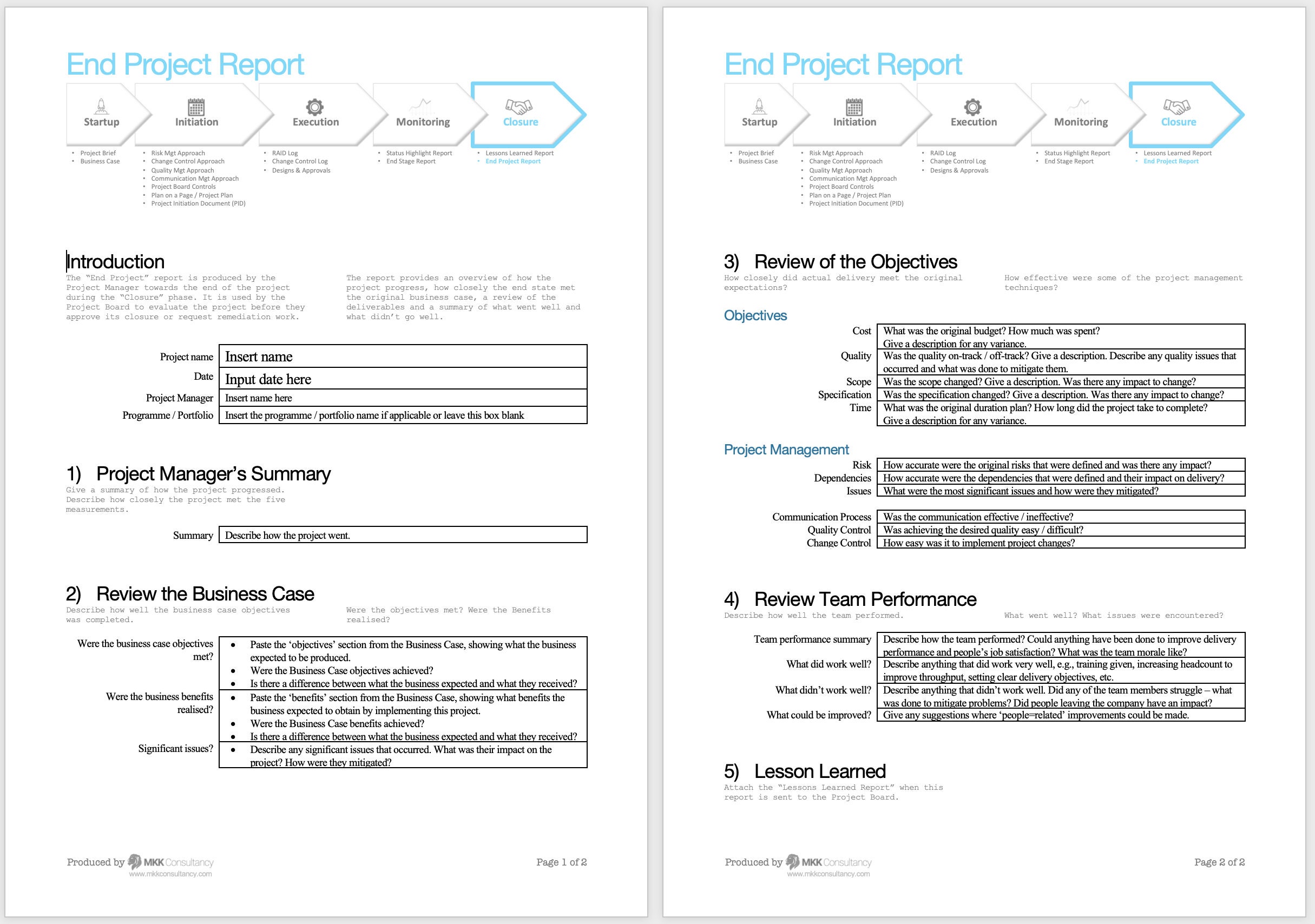 Project Management Doc 16/16 End Project Report word DOC - Etsy