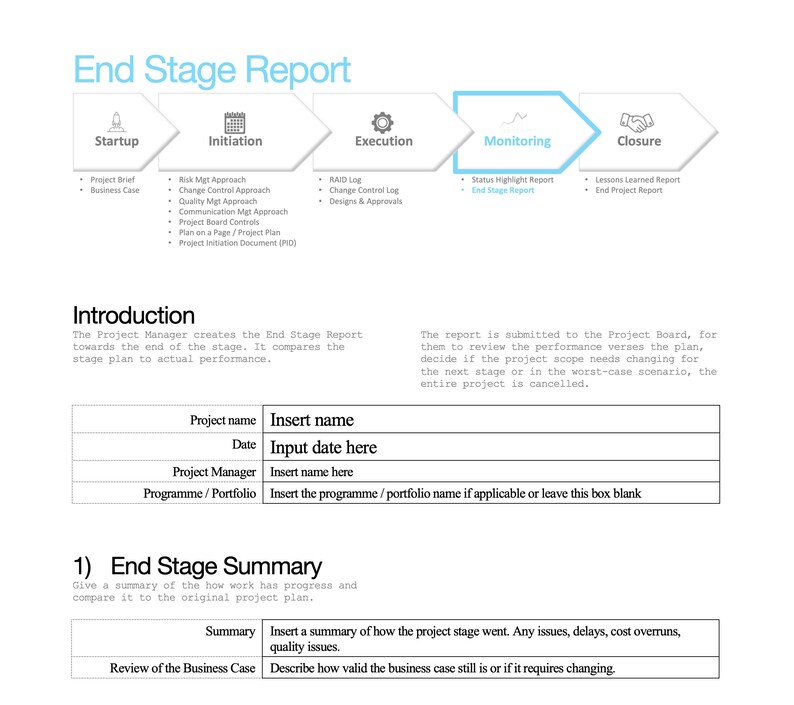 Project Management Doc 14/16 End Stage Report word DOC - Etsy Australia