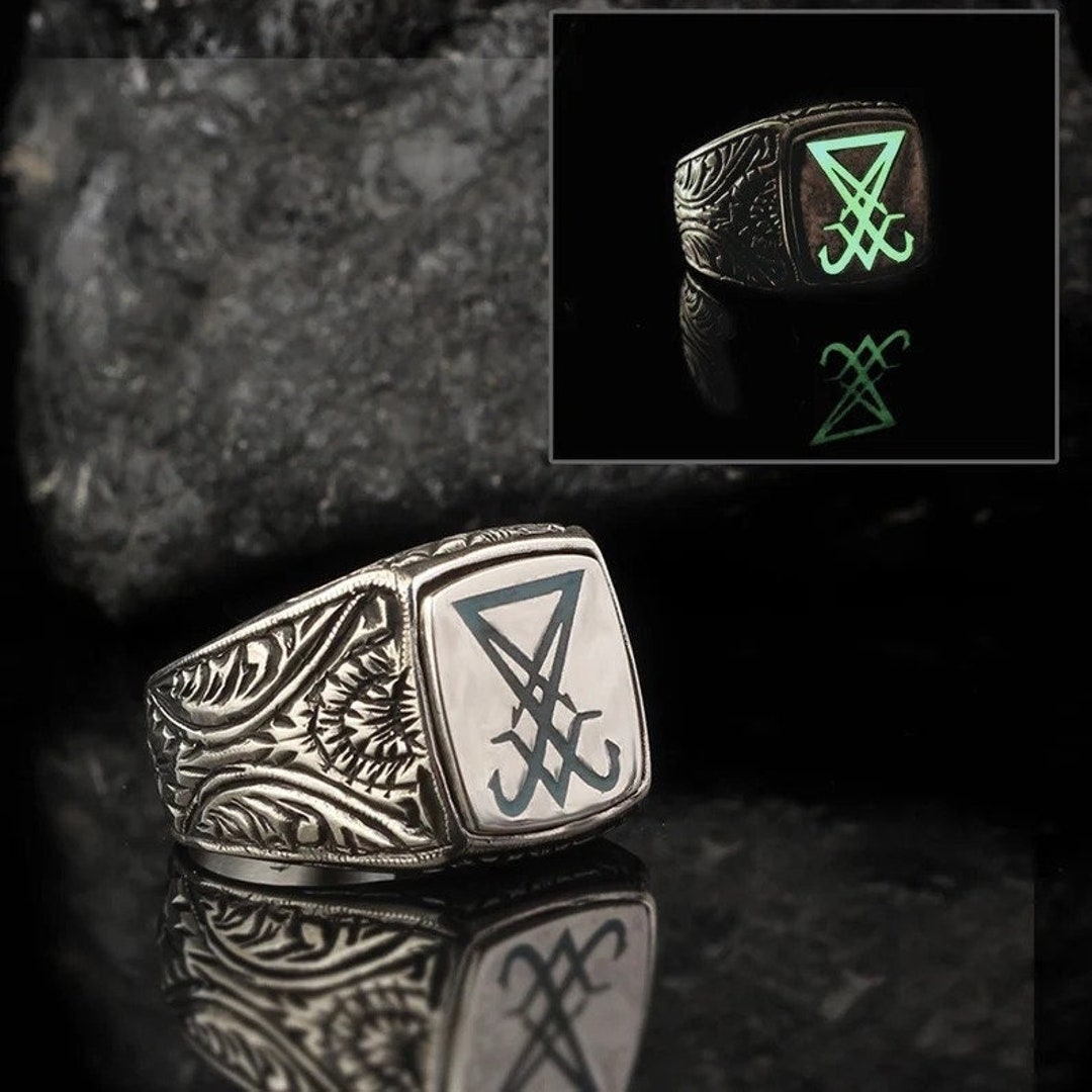 Silver Mens Ring, Handmade Man Silver Ring, Sigil of Lucifer Devil Seal ...