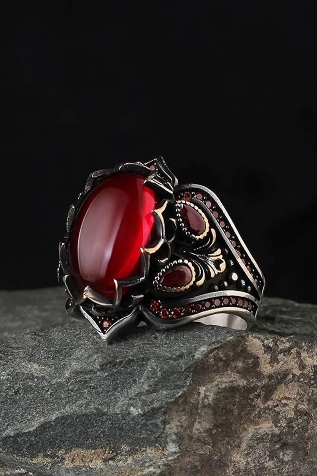 Turkish Handmade Silver Ring, Garnet Gemstone Silver Ring, Turkish ...