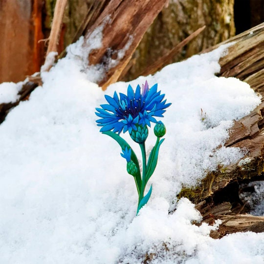 Cornflower Pin Wood Pin Flower Badge Hand Painted Summer Pin - Etsy