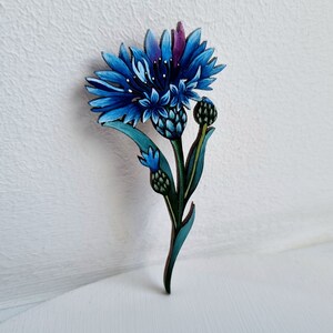 Cornflower Pin Wood Pin Flower Badge Hand Painted Summer Pin - Etsy
