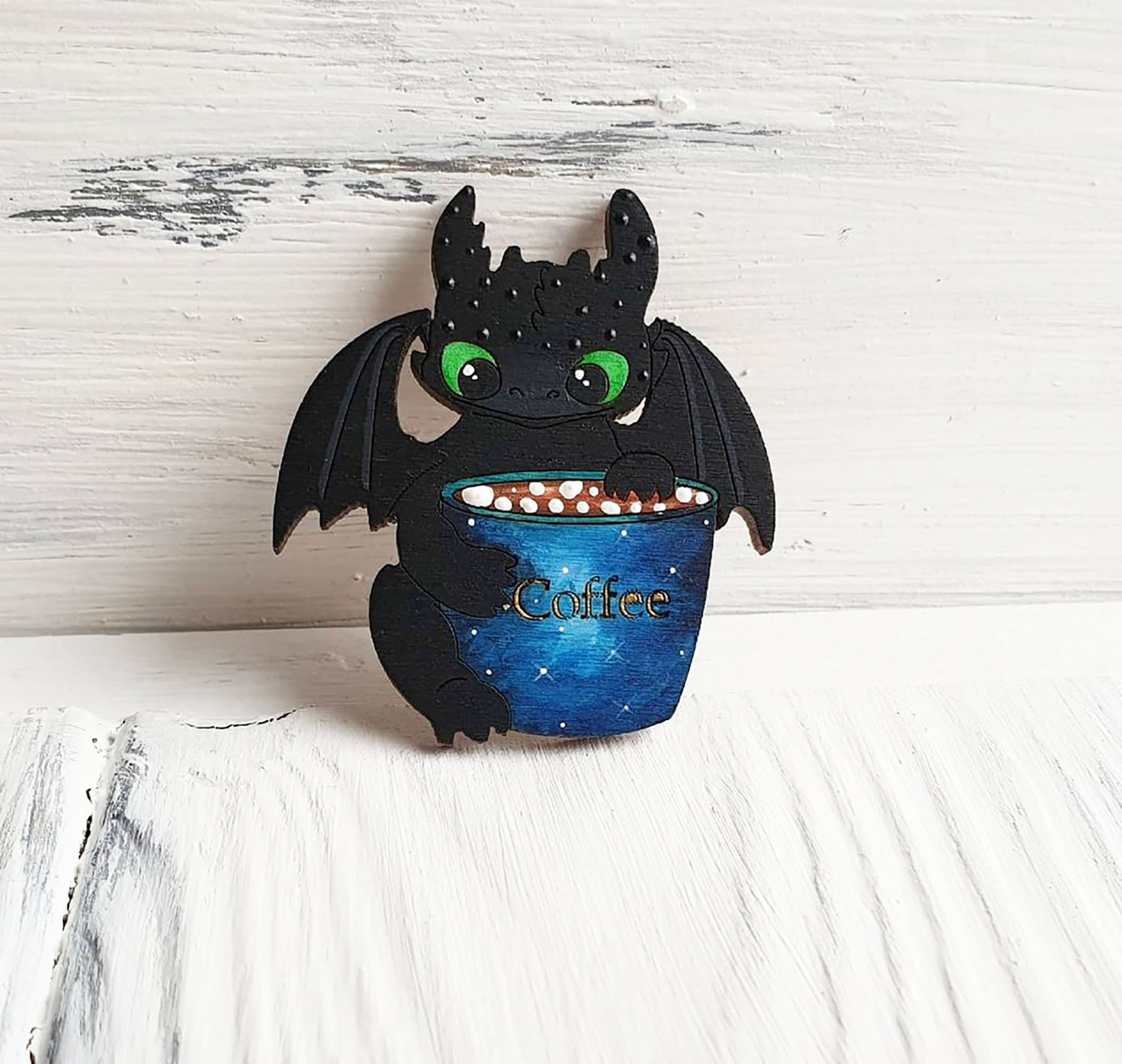Night Fury With Coffee Wood Pin How to Train Your Dragon Toothless With ...