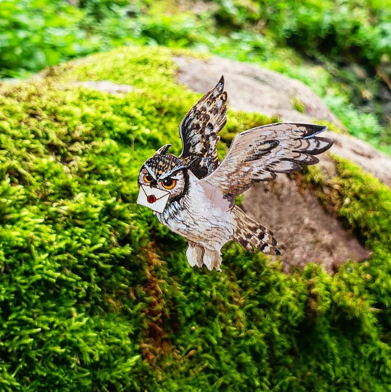 Magic Eagle Owl Wood Pin Wooden Brooch School of Magic - Etsy
