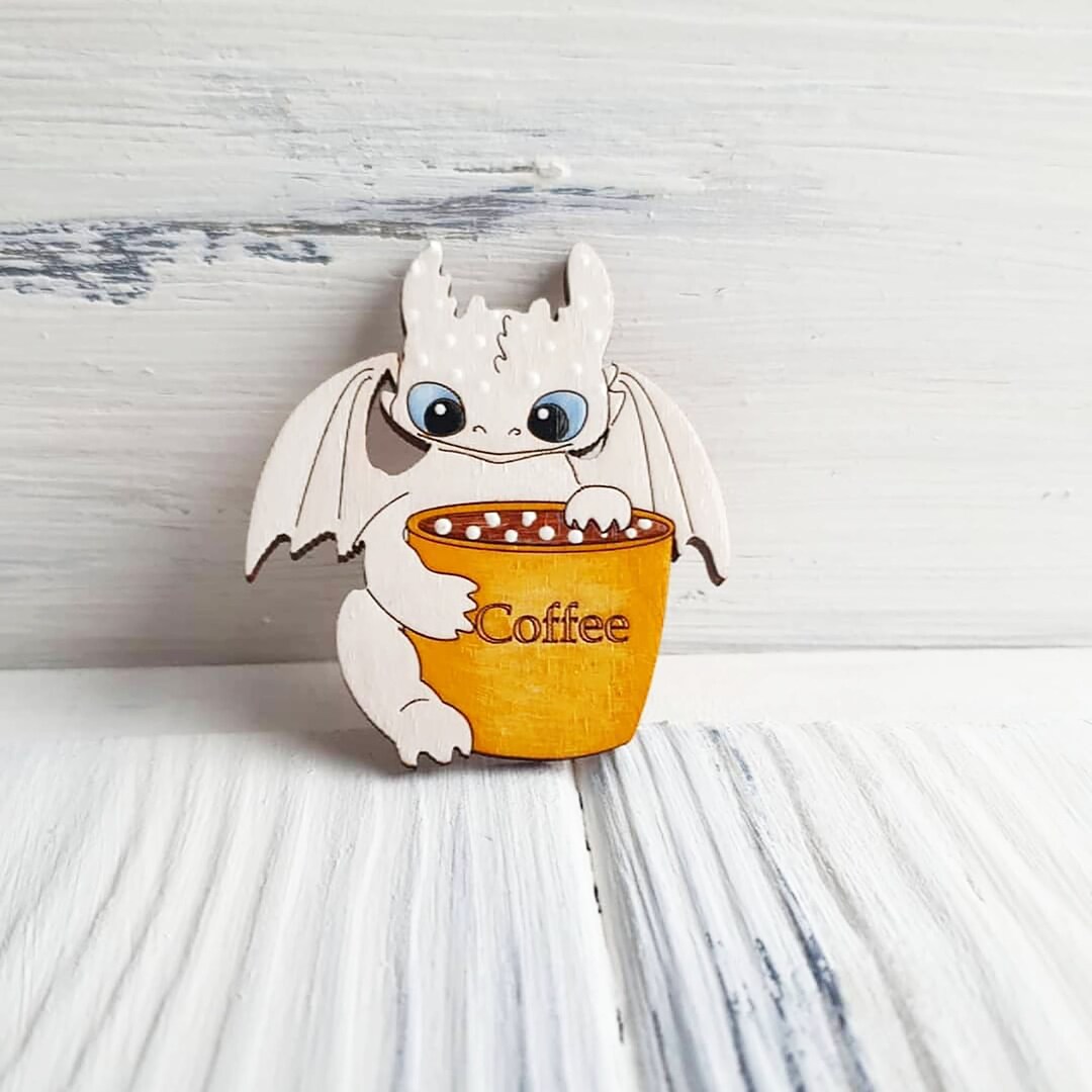 Light Fury With Coffee Wood Pin How to Train Your Dragon Toothless With ...