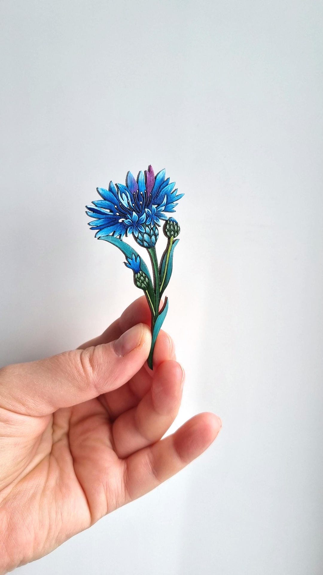 Cornflower Pin Wood Pin Flower Badge Hand Painted Summer Pin - Etsy