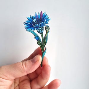 Cornflower Pin Wood Pin Flower Badge Hand Painted Summer Pin - Etsy