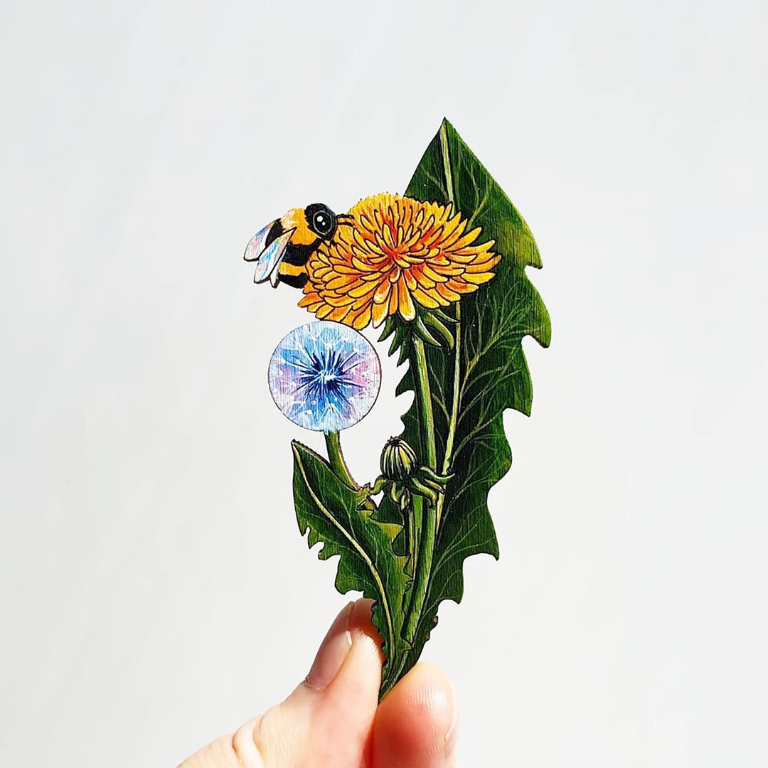Dandelion Classic Wood Pin Gift for Her Hand Painted Pin Original ...