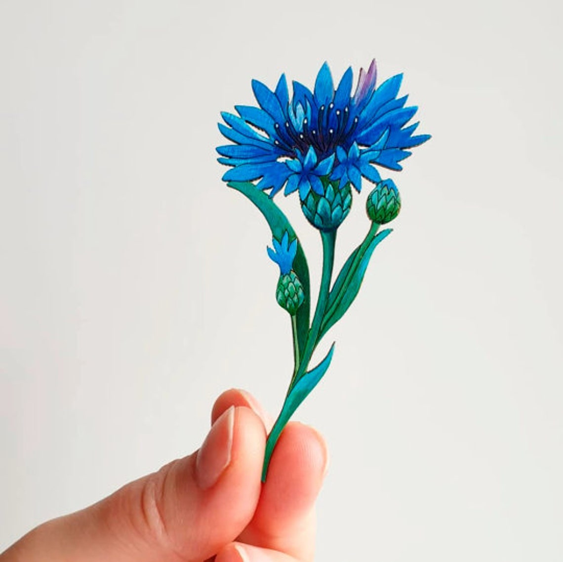 Cornflower Pin Wood Pin Flower Badge Hand Painted Summer Pin - Etsy