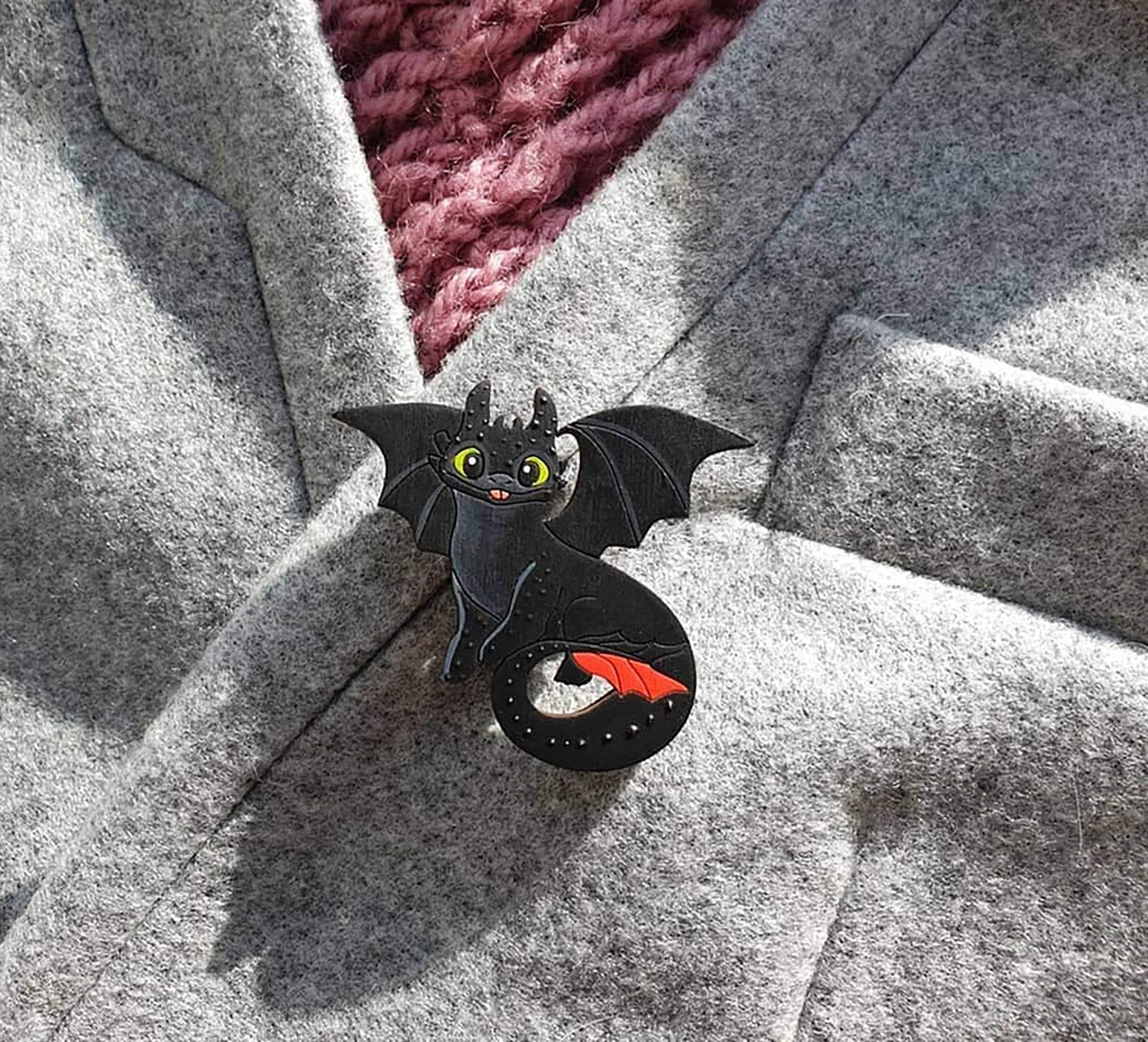 Toothless Wood Pin How to Train Your Dragon Wooden Brooch - Etsy