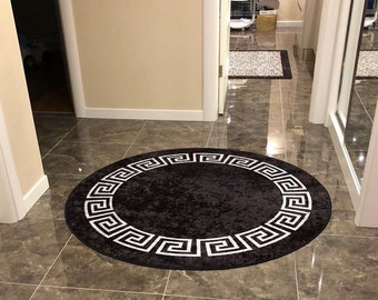 Black Greek Key Rug - Etsy