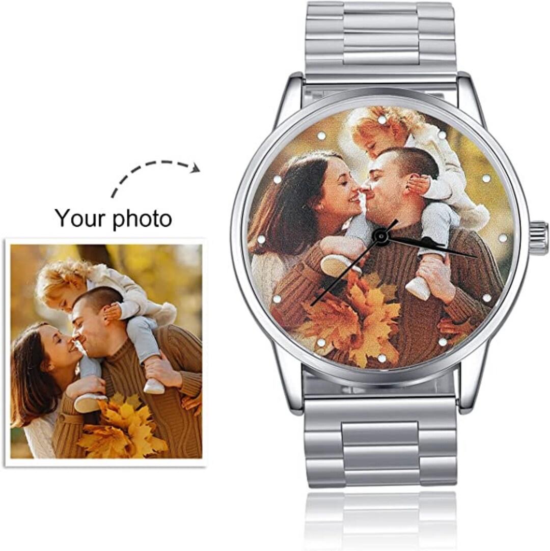 Custom Photo Watches for Men Father's Day Stainless Steel Strap Wrist ...