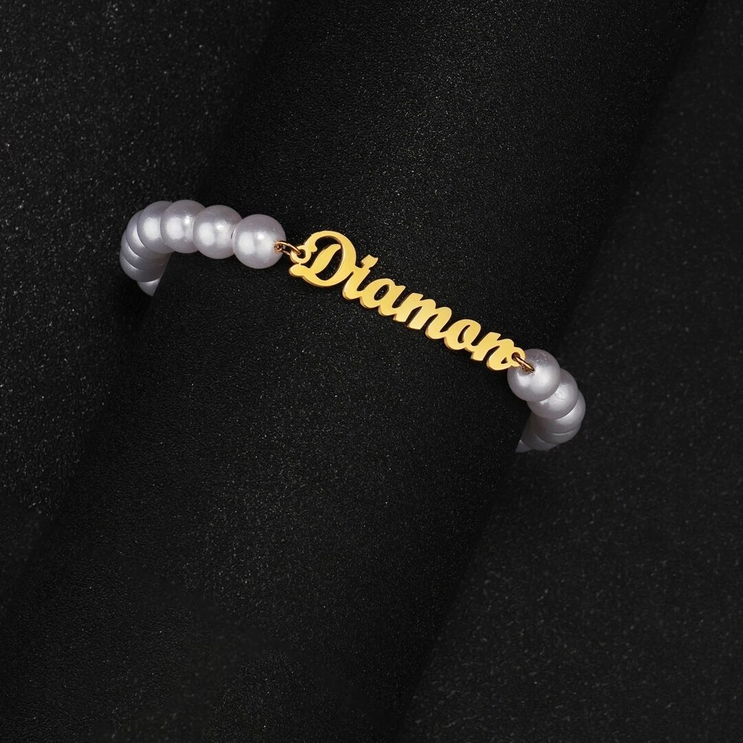 Personalized Name Custom Letter Bracelet for Women Beads Bangle Baroque ...