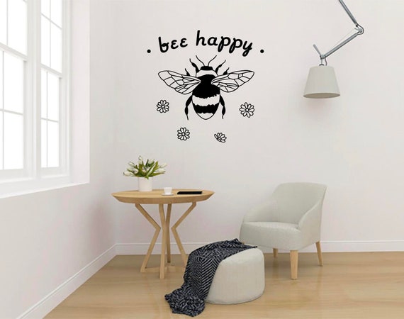 Bee Happy Wall Decal Bumblebee Large Vinyl Sticker Honey - Etsy