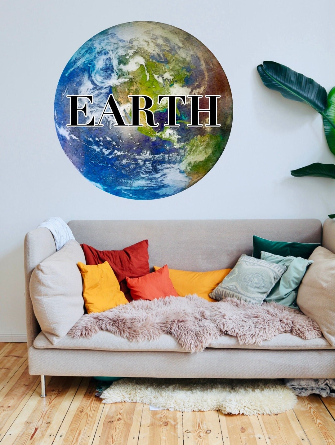 Watercolor Earth Wall Decal, Planet Large Vinyl Sticker, Kids Room ...