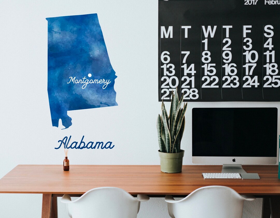 Alabama Watercolor Map Wall Decal, State Large Vinyl Sticker, USA ...