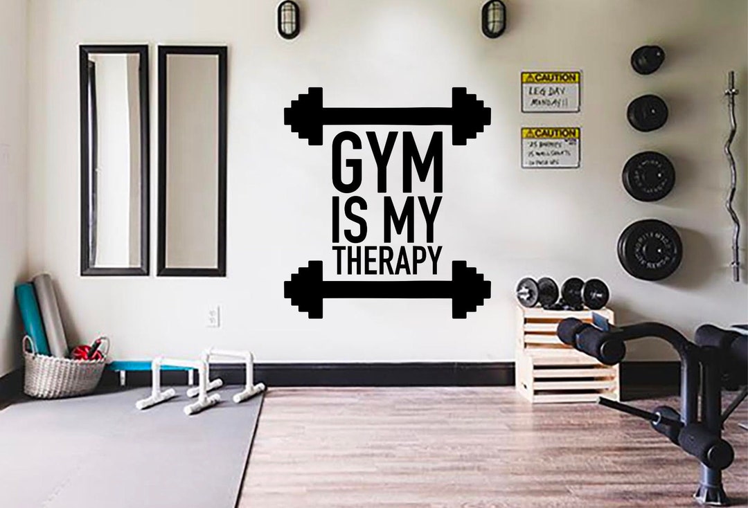Gym is My Therapy Wall Decal, Gym Quote Large Vinyl Sticker, Mural Art ...