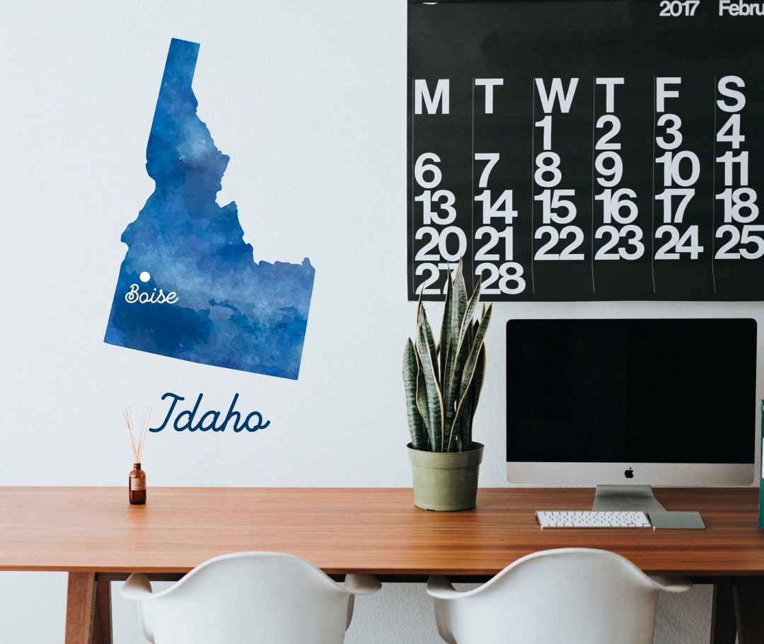 Idaho Watercolor Map Wall Decal, State Large Vinyl Sticker, USA Modern ...
