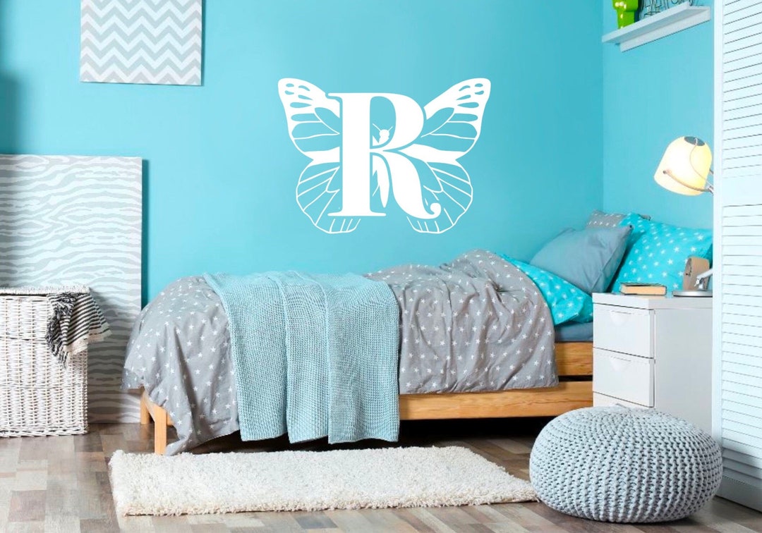Letter R Wall Decal, Kids Room Name Large Vinyl Sticker, Butterfly ...