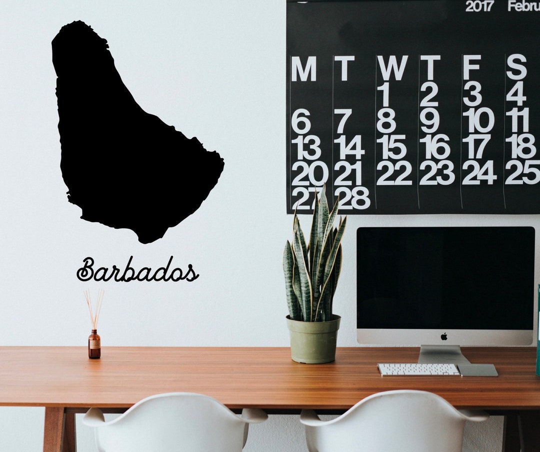 Barbados Map Wall Decal, Country Large Vinyl Sticker, Modern Mural Art ...