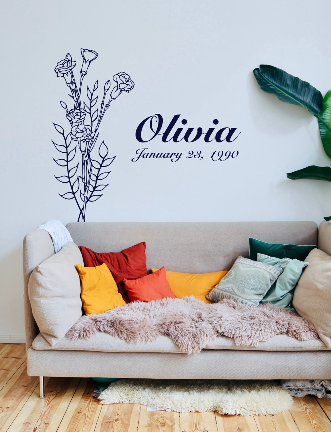 January Birth Month Flower Wall Decal, Custom Name Carnation Large ...