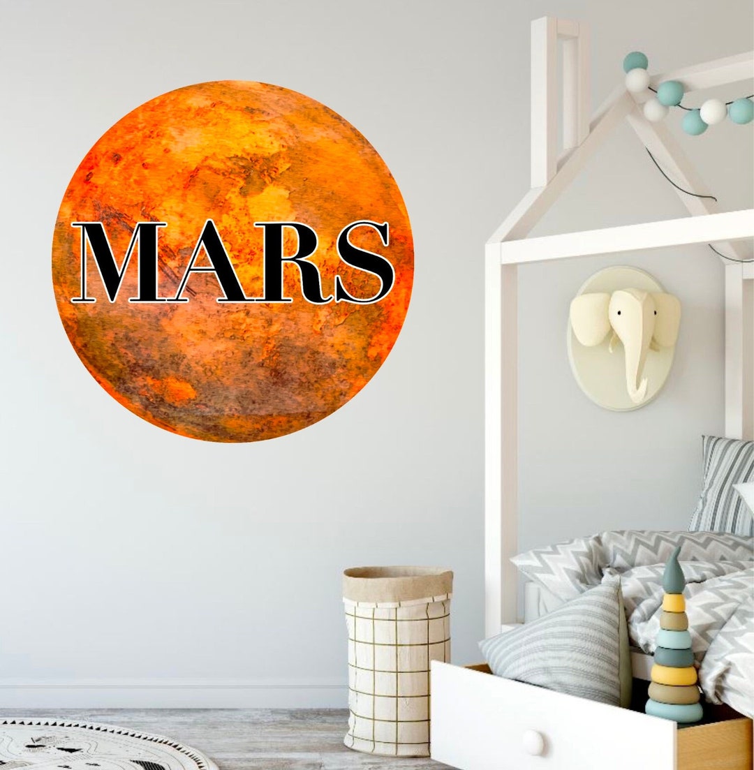 Watercolor Mars Wall Decal, Planet Large Vinyl Sticker, Kids Room Mural ...