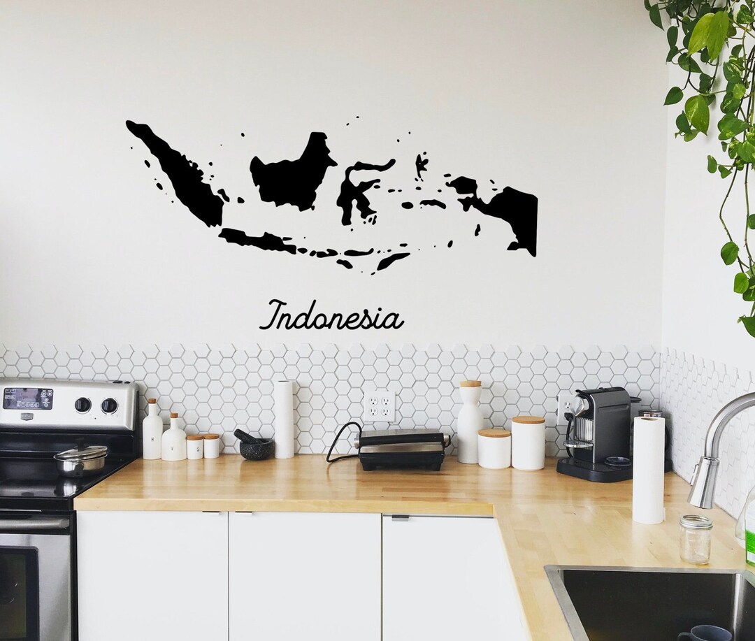 Indonesia Map Wall Decal, Country Large Vinyl Sticker, Modern Mural Art ...