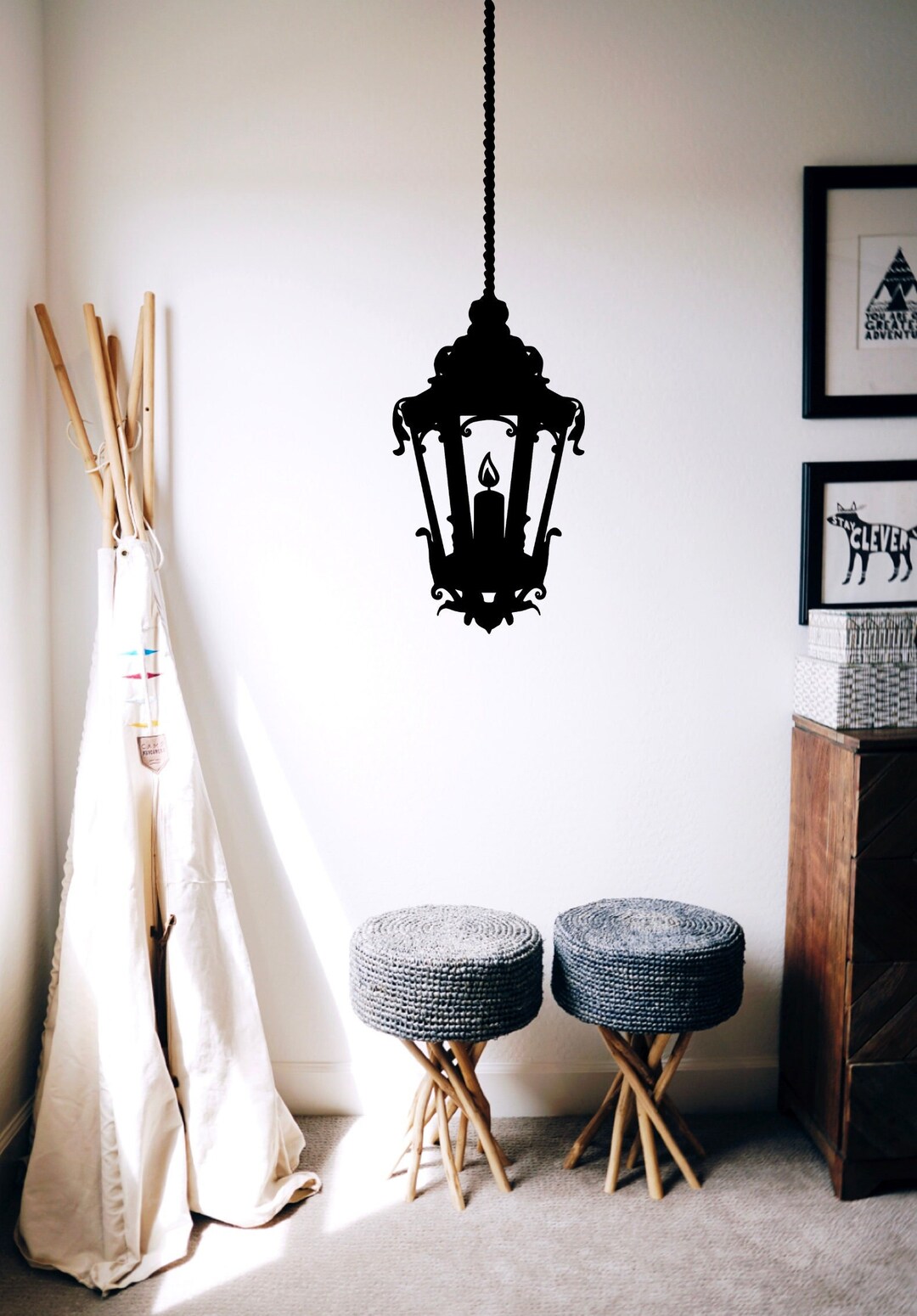 Street Lantern Wall Decal, Vintage Large Vinyl Sticker, Mural Art ...