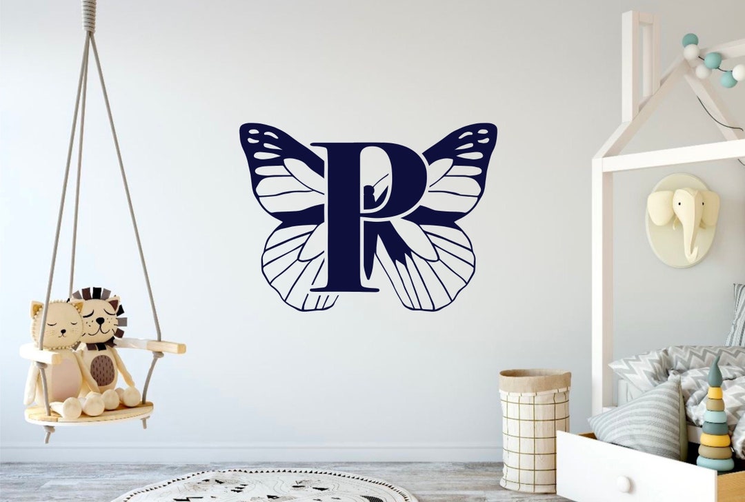 Letter P Wall Decal, Kids Room Name Large Vinyl Sticker, Butterfly ...
