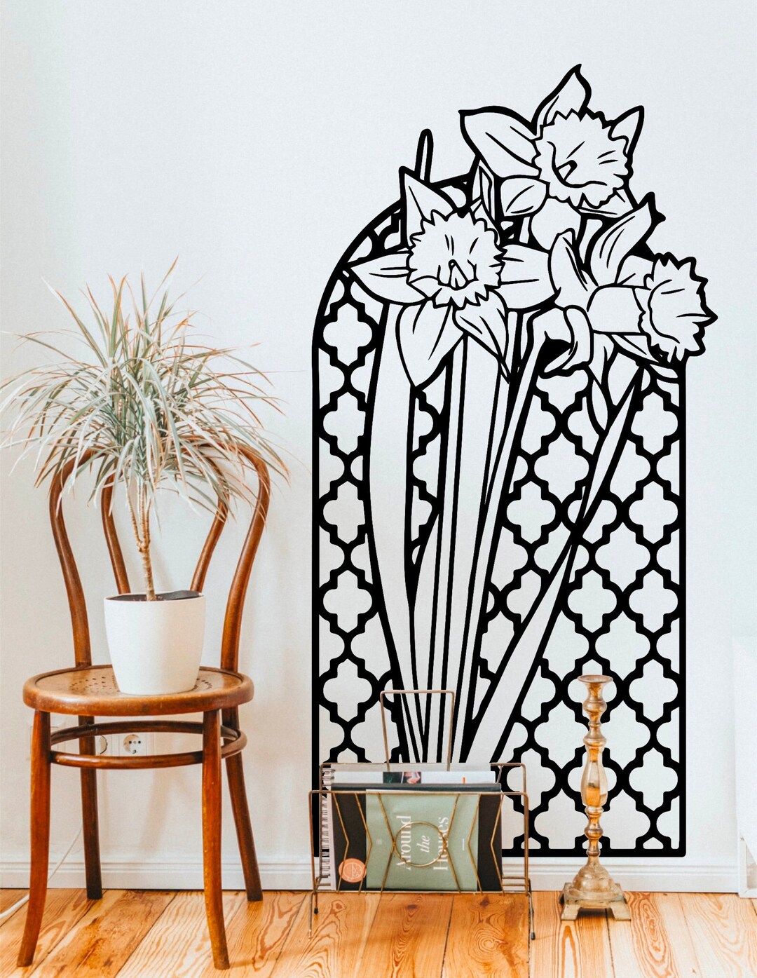 Daffodil Wall Decal, Floral Arch Large Vinyl Sticker, Flower Mural Art ...