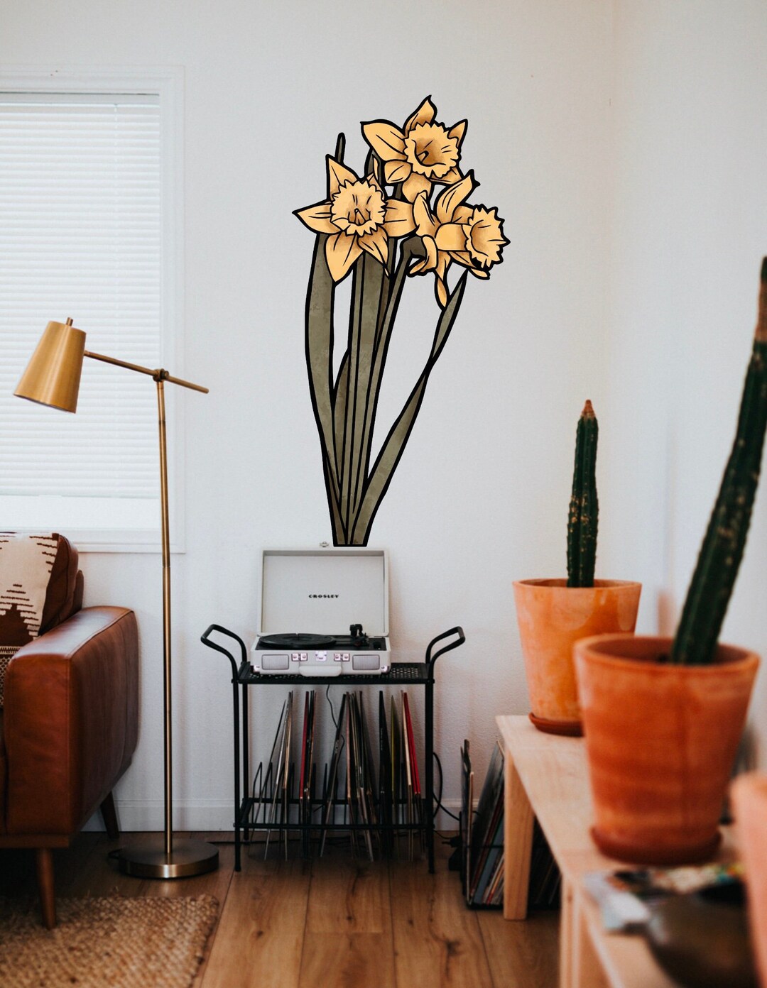 Daffodil Wall Decal, Floral Large Vinyl Sticker, Flower Mural Art ...