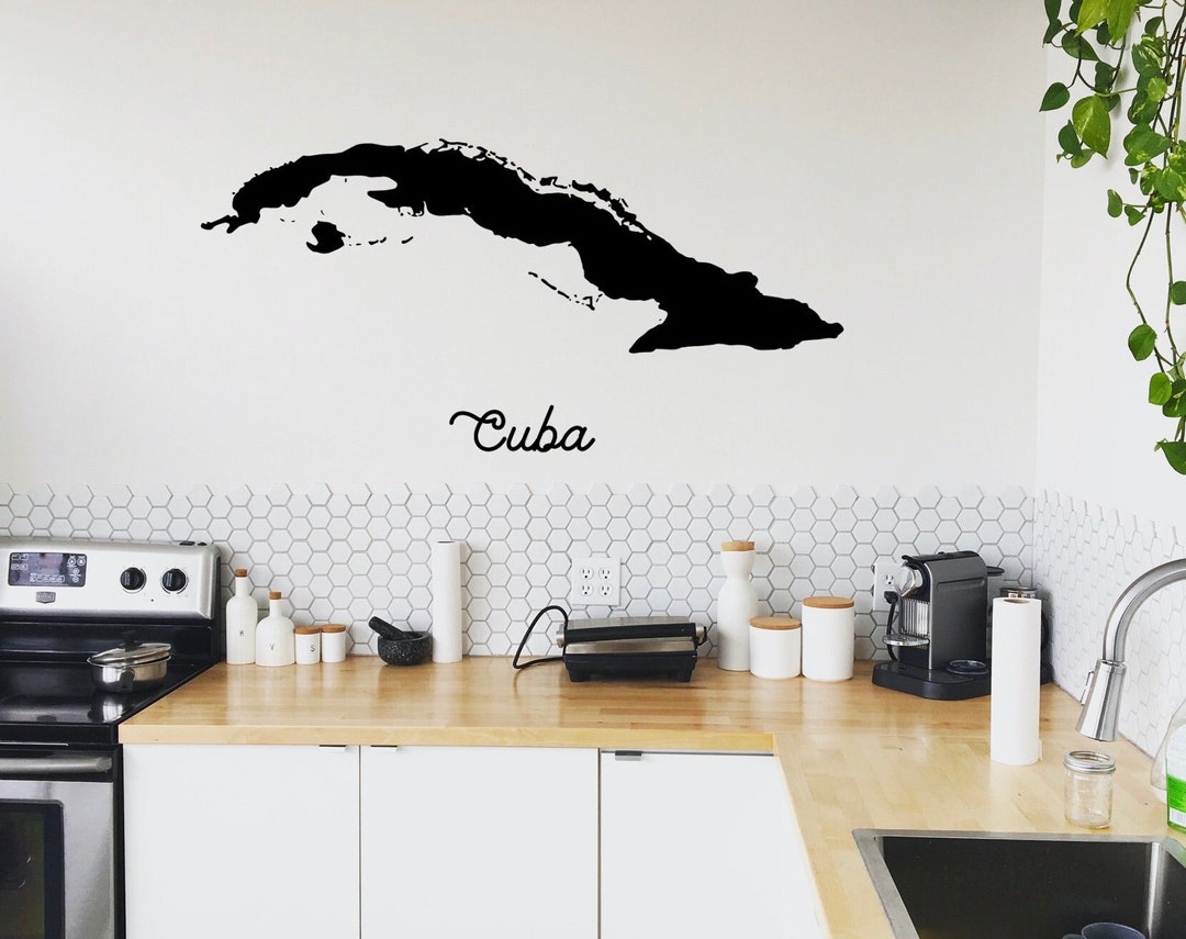 Cuba Map Wall Decal, Country Large Vinyl Sticker, Modern Mural Art ...
