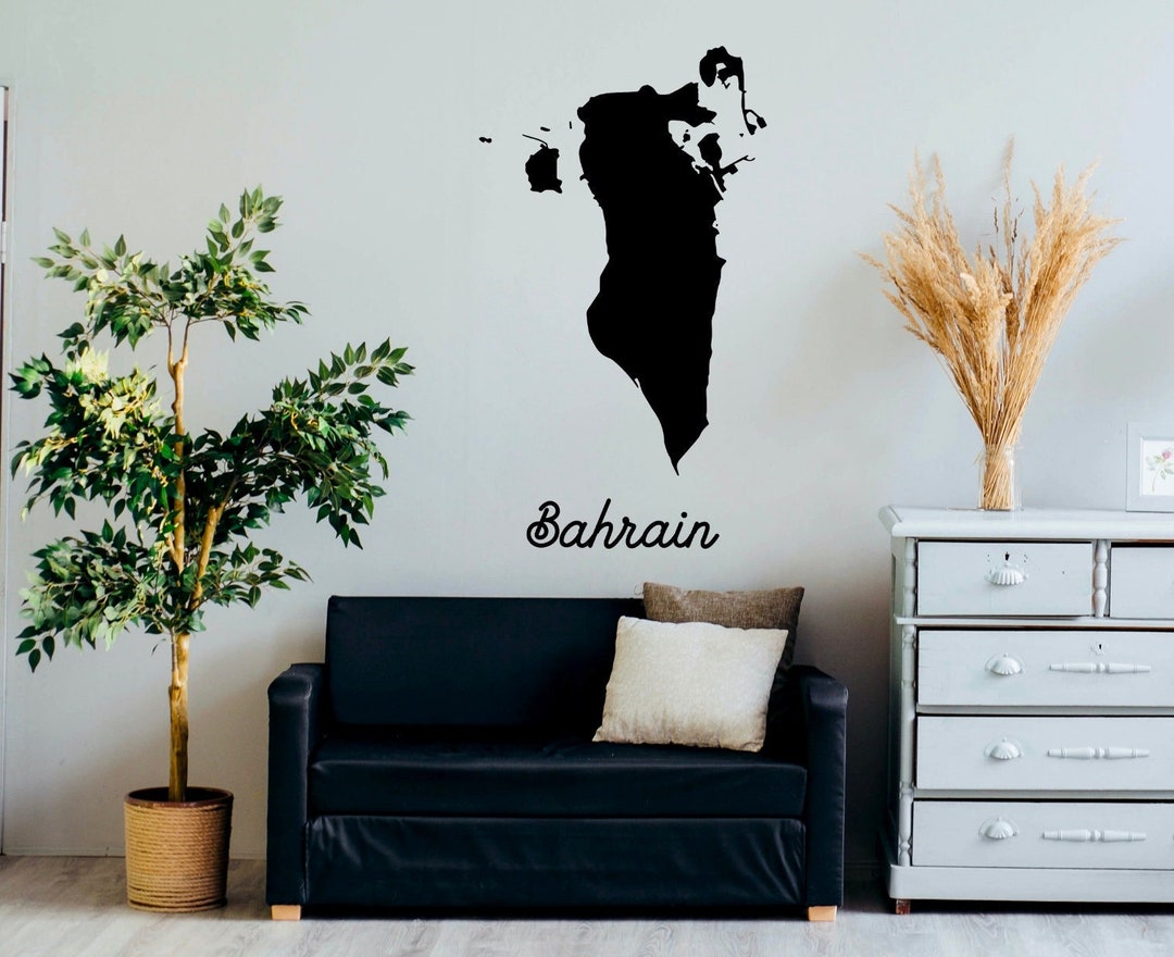 Bahrain Map Wall Decal, Country Large Vinyl Sticker, Modern Mural Art ...