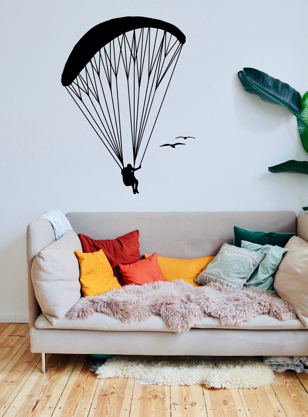 Paraglider Wall Decal, Silhouette Large Vinyl Sticker, Sport Mural Art ...