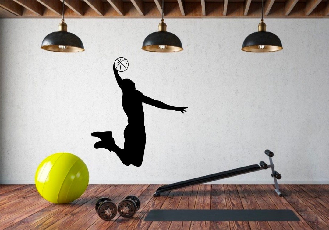 Basketball Player Wall Decal, Silhouette Large Vinyl Sticker, Sport ...