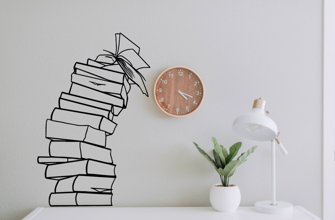 Stack of Books Wall Decal, Reading Large Vinyl Sticker, Book Lover ...