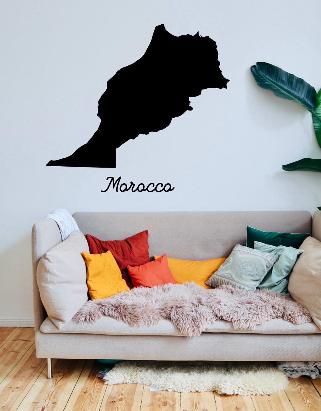 Morocco Map Wall Decal, Country Large Vinyl Sticker, Modern Mural Art ...