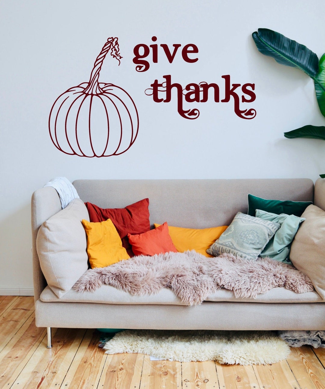 Thanksgiving Wall Decal, Pumpkin Large Vinyl Sticker, Holiday Mural Art ...