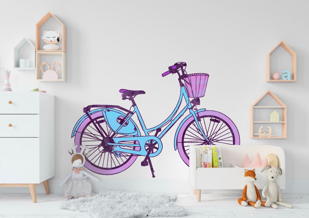 Purple Bicycle Wall Decal, Retro Bike Large Vinyl Sticker, Kids Room ...